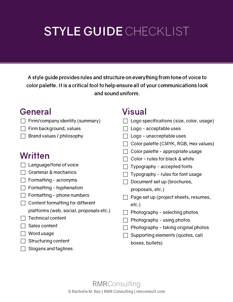RMR_Style-Guide-Checklist - RMR Consulting