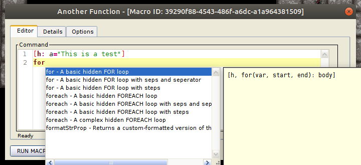 New Macro Editor – RPTools