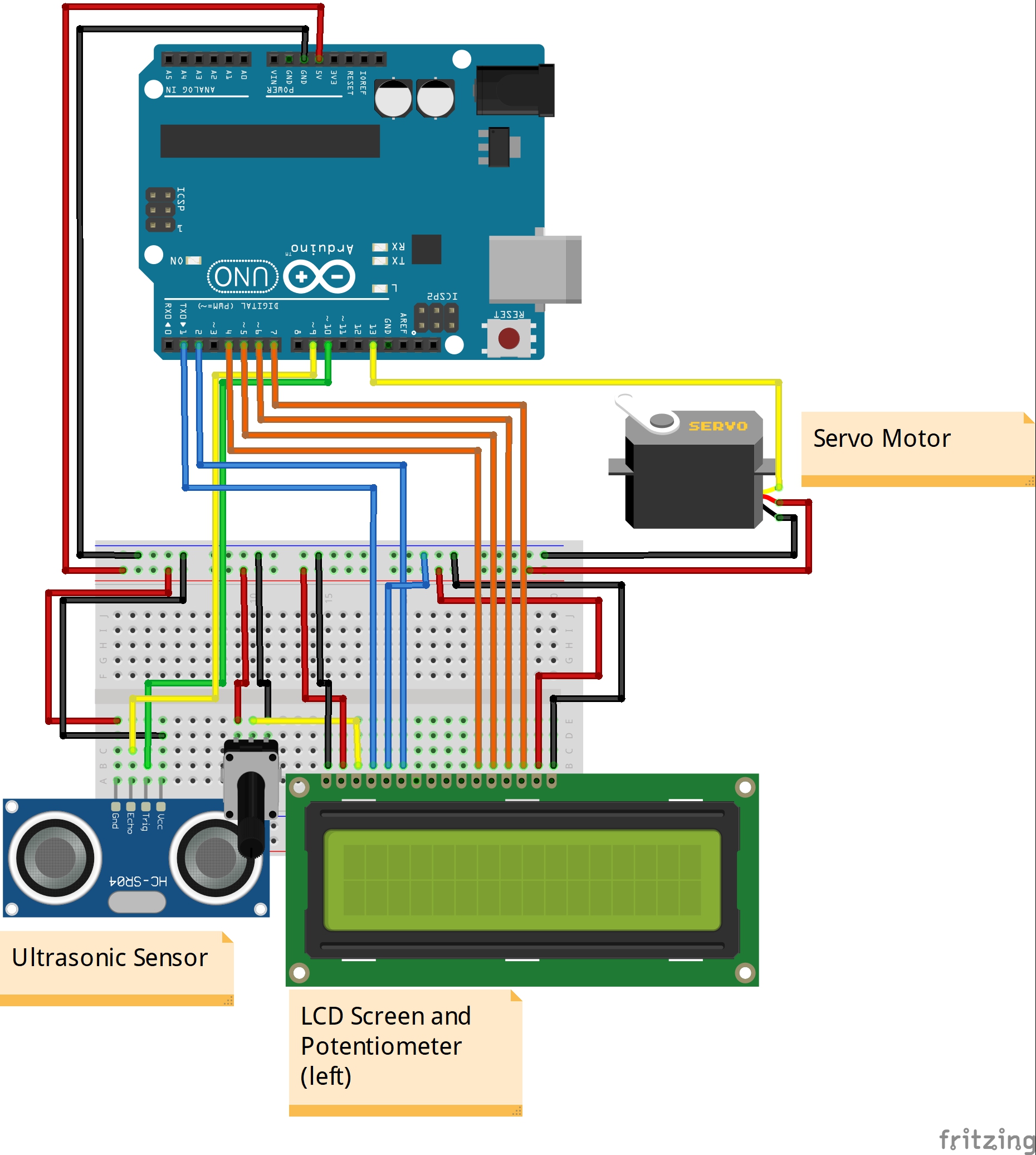 How To Make An Arduino Toll Gate With Ultrasonic Sensor Servo And Lcd Screen Sensing The City