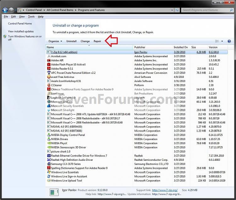 Programs and Features - Uninstall or Change a Program | Tutorials