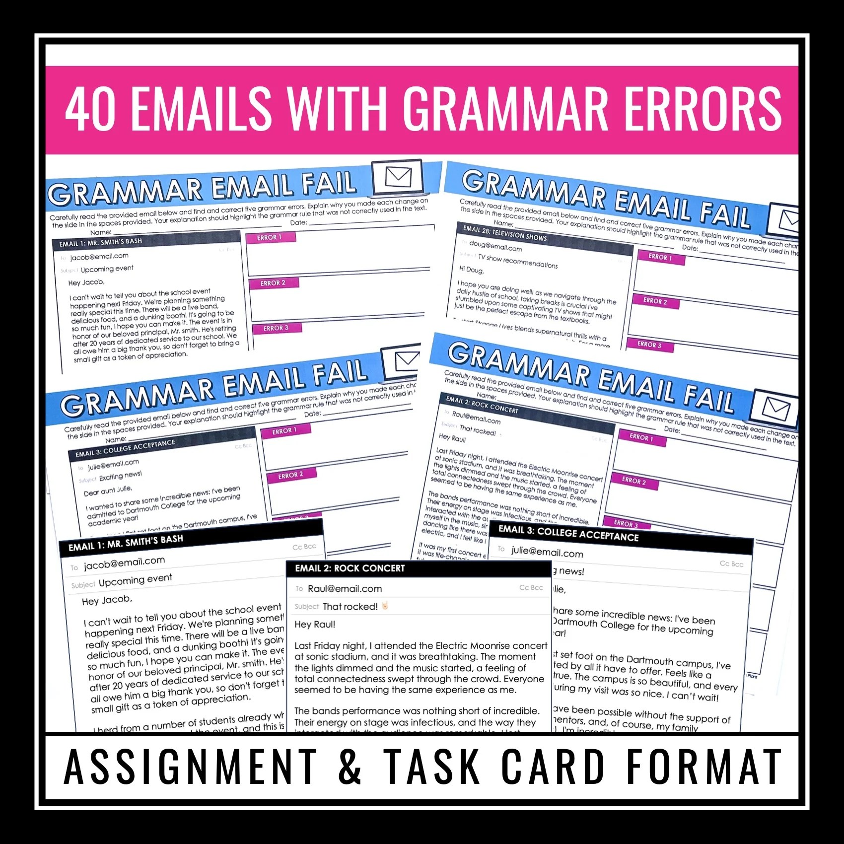 Grammar Activity Correcting Grammar Errors In Emails Assignments T