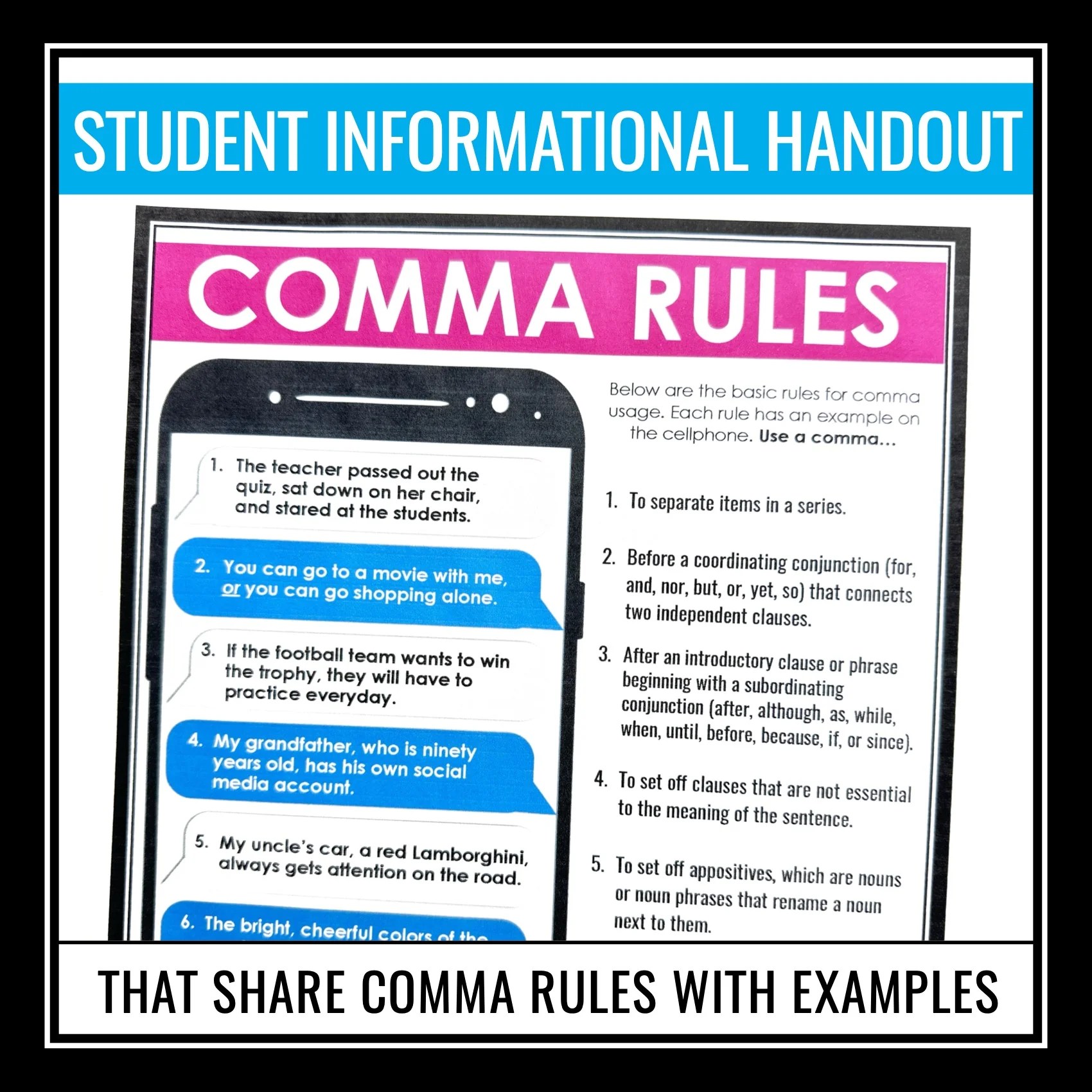 Comma Task Cards Activity And Poster Correcting Comma Errors In Text