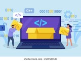 System Update Tiny Programmers Upgrading Operating Stock Vector