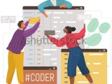 Programmer Engineering Coding Coder Programmers Working Stock Vector