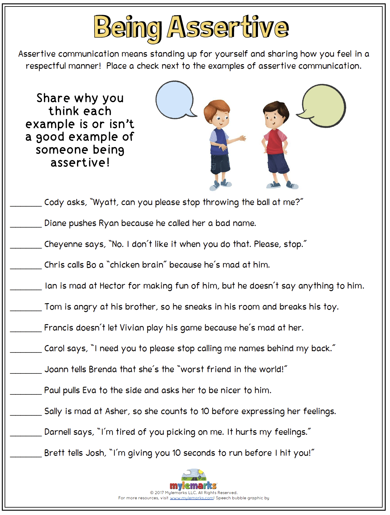 Assertion Skills Worksheets - SkillsWorksheets.com