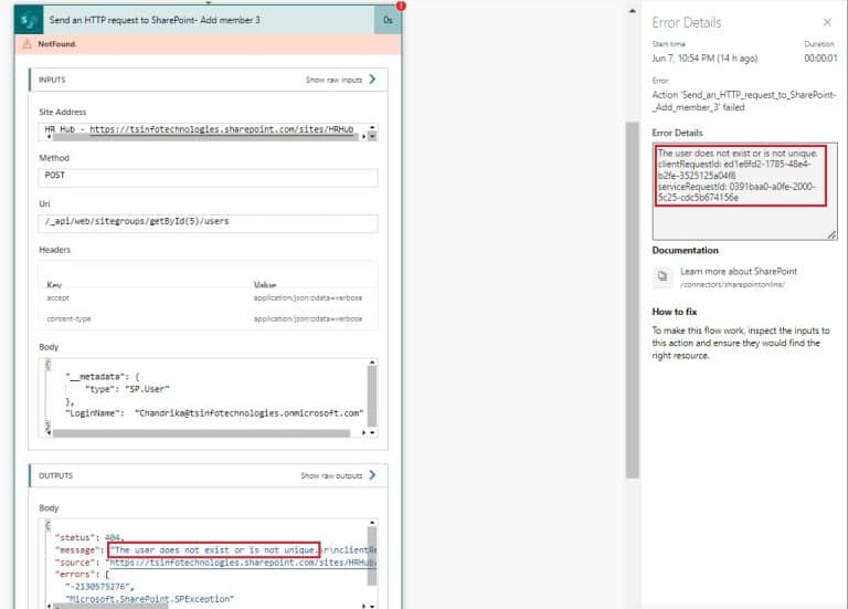 'The user does not exist or is not unique' error in Power Automate - SharePoint & Microsoft ...