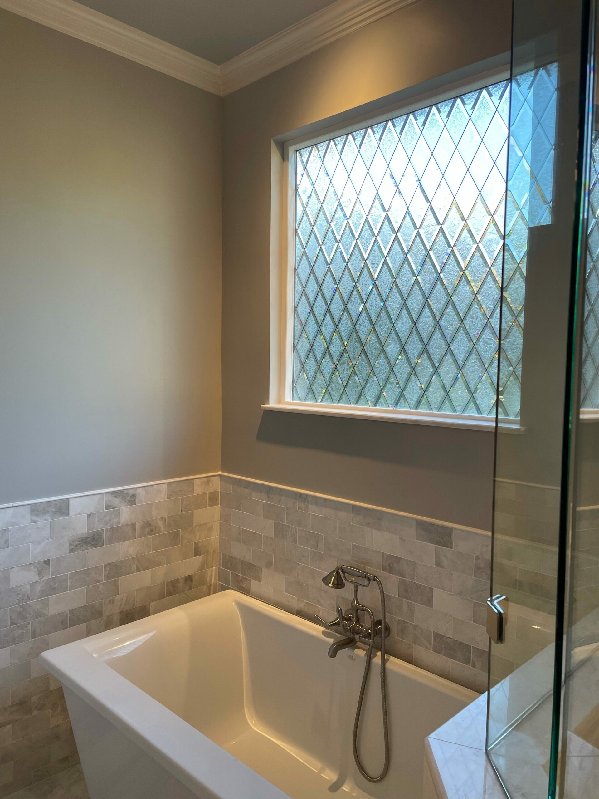 Glue chip Beveled Diamond Windows, triple paned, white vinyl, installed ...