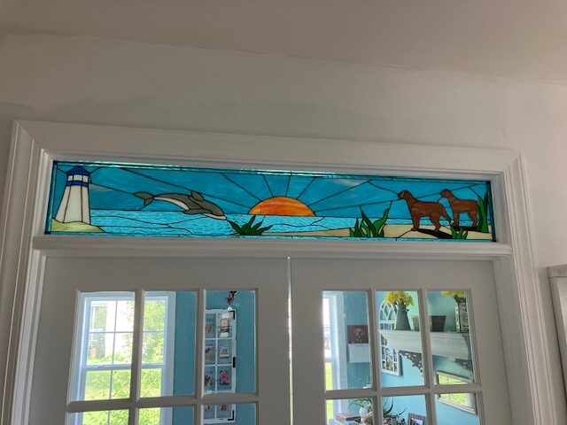 Beach and Sunset Stained Glass Installed above a doorway ...