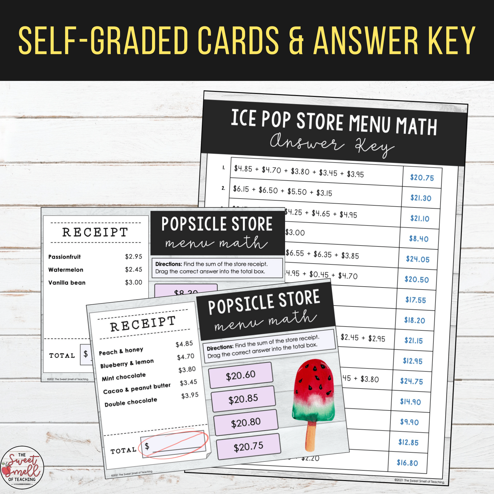 Ice Pop Store Menu Math | Adding Money Task Cards - The Sweet Smell of ...