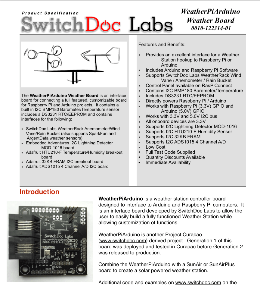 WeatherPiArduino Weather Board - SwitchDoc Labs Blog
