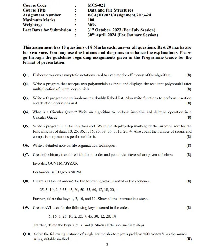 MCS-021 Data And File Structures Solved Assignment 2023-24 - Techiya.in