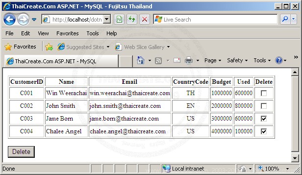 Asp Net Mysql Multiple Checkbox Delete Record