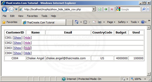 Javascript Show And Hide Table Rows