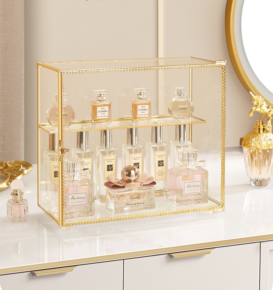Golden Glass Cosmetic Storage Rack | The Other Aesthetic