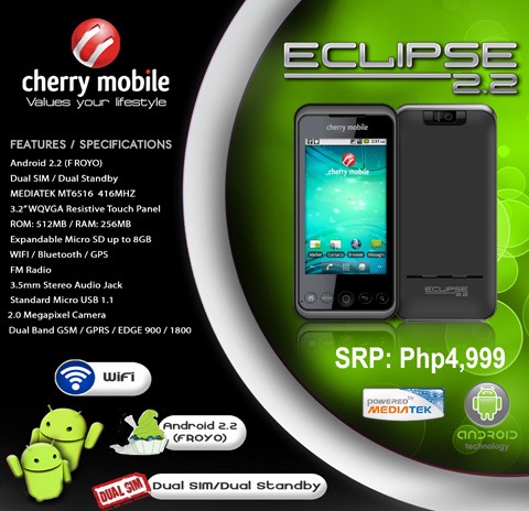 Cherry Mobile Eclipse 2.2–Low Spec Dual SIM Android Froyo For Under 5K ...