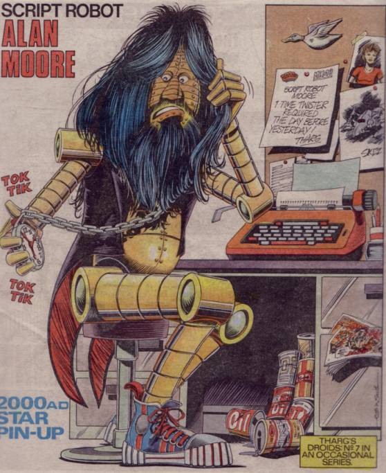 Alan Moore – Script Robot by Robin Smith | Back Cover of 2000AD #322
