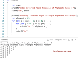 C Program To Print Inverted Right Triangle Alphabets Pattern