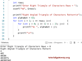 C Program To Print Right Triangle Characters Pattern