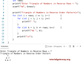 C Program To Print Triangle Of Numbers In Reverse Pattern