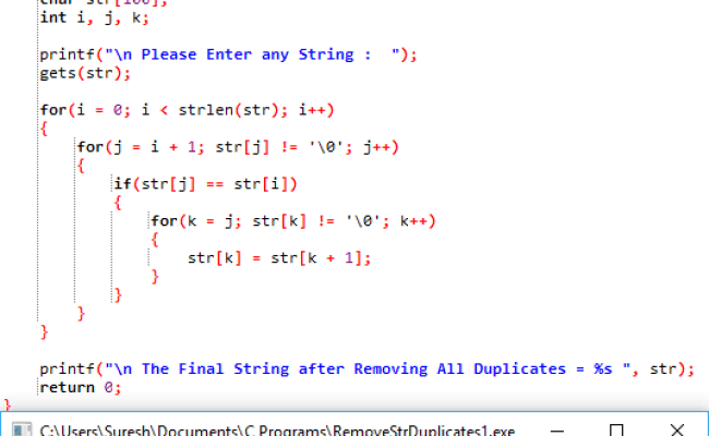Remove Duplicate Characters From A String C Programming Example Remove Duplicate Characters From A String C Programming Example