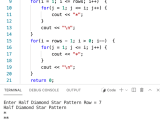C Program To Print Half Diamond Star Pattern