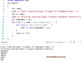 C Program To Print Inverted Right Triangle Alphabets Pattern