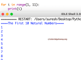 Python Program To Print First 10 Natural Numbers