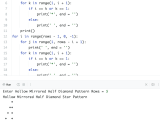 Python Program To Print Hollow Mirrored Half Diamond Star Pattern