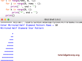 Python Program To Print Mirrored Half Diamond Star Pattern