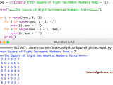Python Program To Print Square Of Right Decrement Numbers Pattern