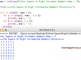 Python Program To Print Square Of Right Increment Numbers Pattern
