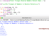 Python Program To Print Triangle Of Numbers In Reverse Pattern