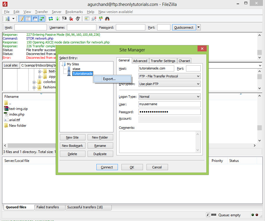 Learn to Import and Export FTP details in Filezilla - Tutorials Made