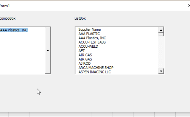 Список combobox vba