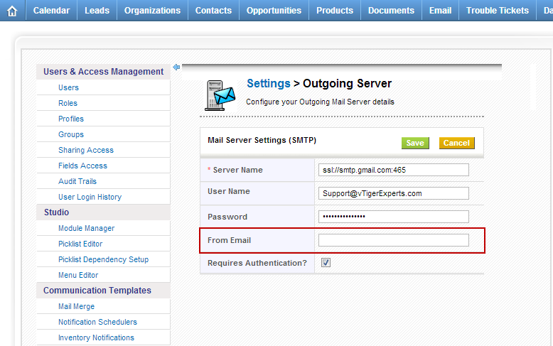 How to Send an Email using vTiger User's Email Address? - VTiger Experts