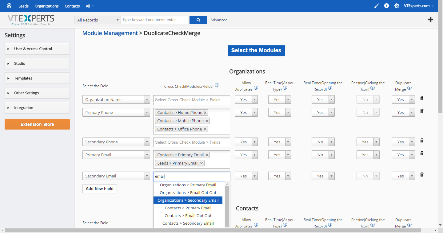 Duplicate Check & Merge - VTiger Experts
