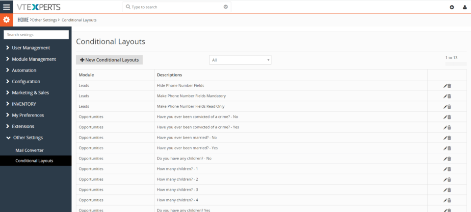Conditional Layouts - VTiger Experts