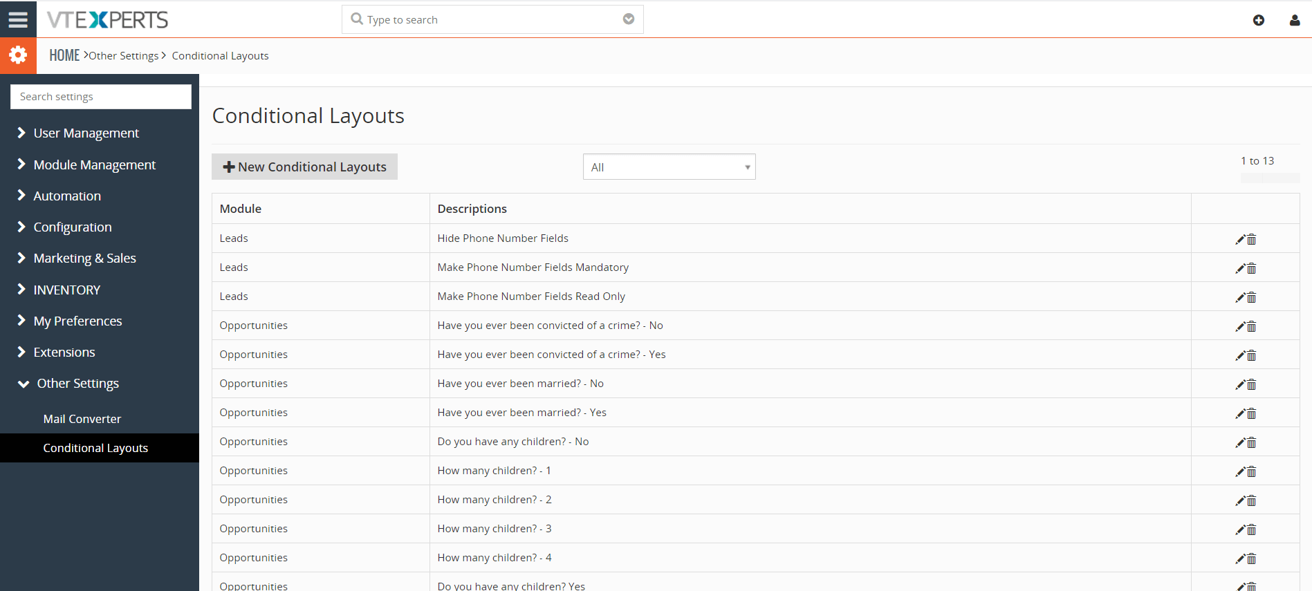 Conditional Layouts - VTiger Experts