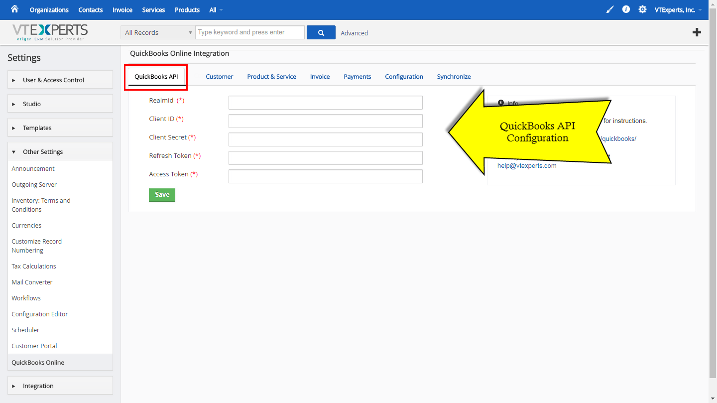 VTiger & Quickbooks Online Integration