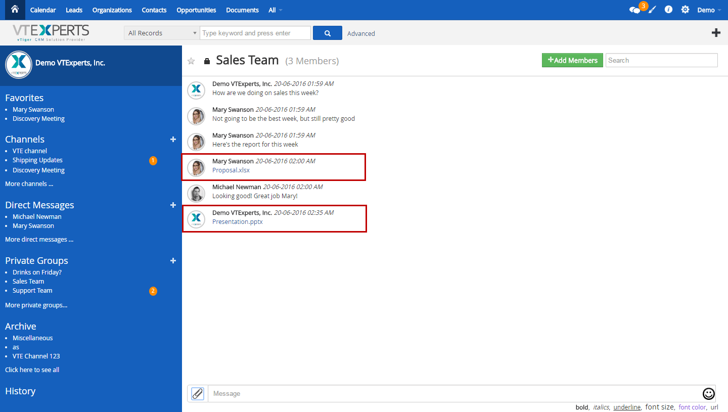 Collaboration Board/Chat - Extension For VTiger