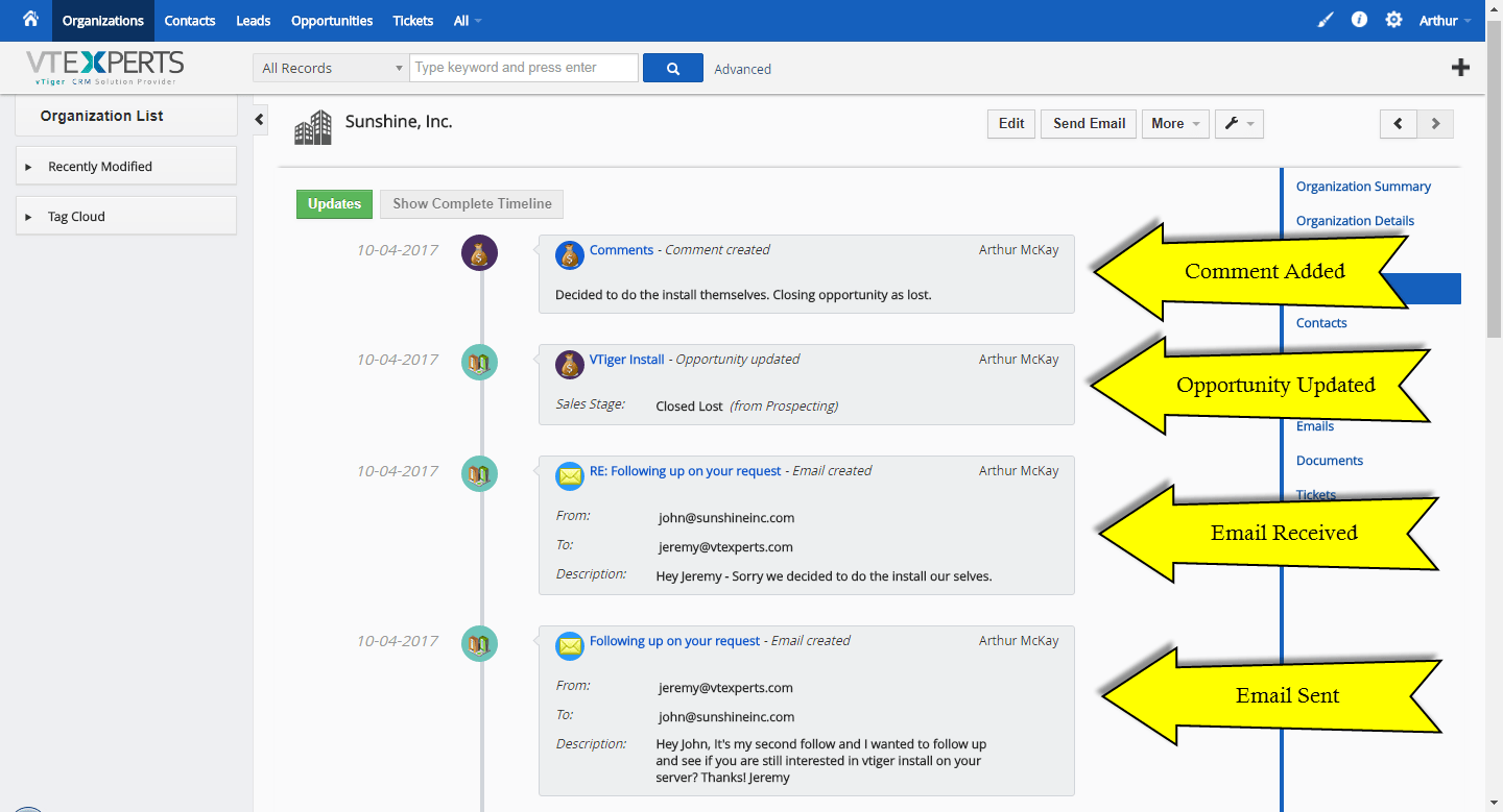 Complete Record Timeline and Communication Extension For VTiger