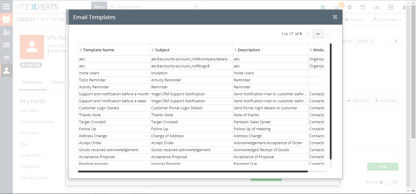 Change Template Order When Composing Email In VTiger 7 - VTiger Experts