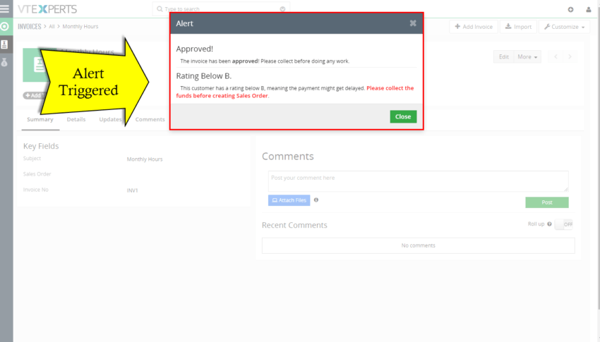 Conditional Alerts/Popups for VTiger