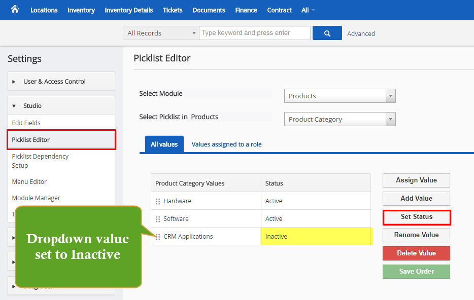 Option to set picklist/dropdown values to Active/Inactive - VTiger Customization - VTiger Experts