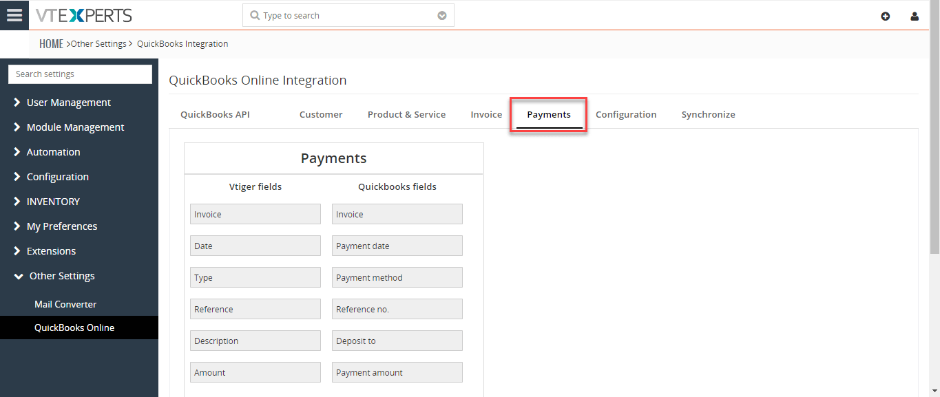 Synchronize My QuickBooks Payments To/From VTiger 7 - VTiger Experts
