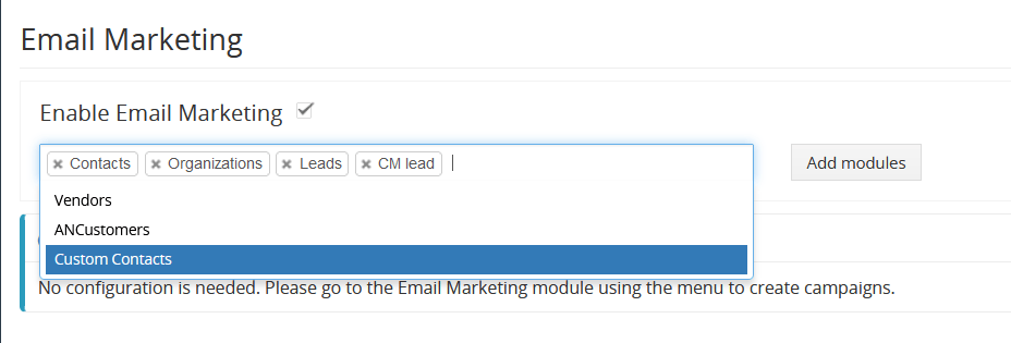 Adding Custom Modules to Email Marketing Extension - VTiger Experts