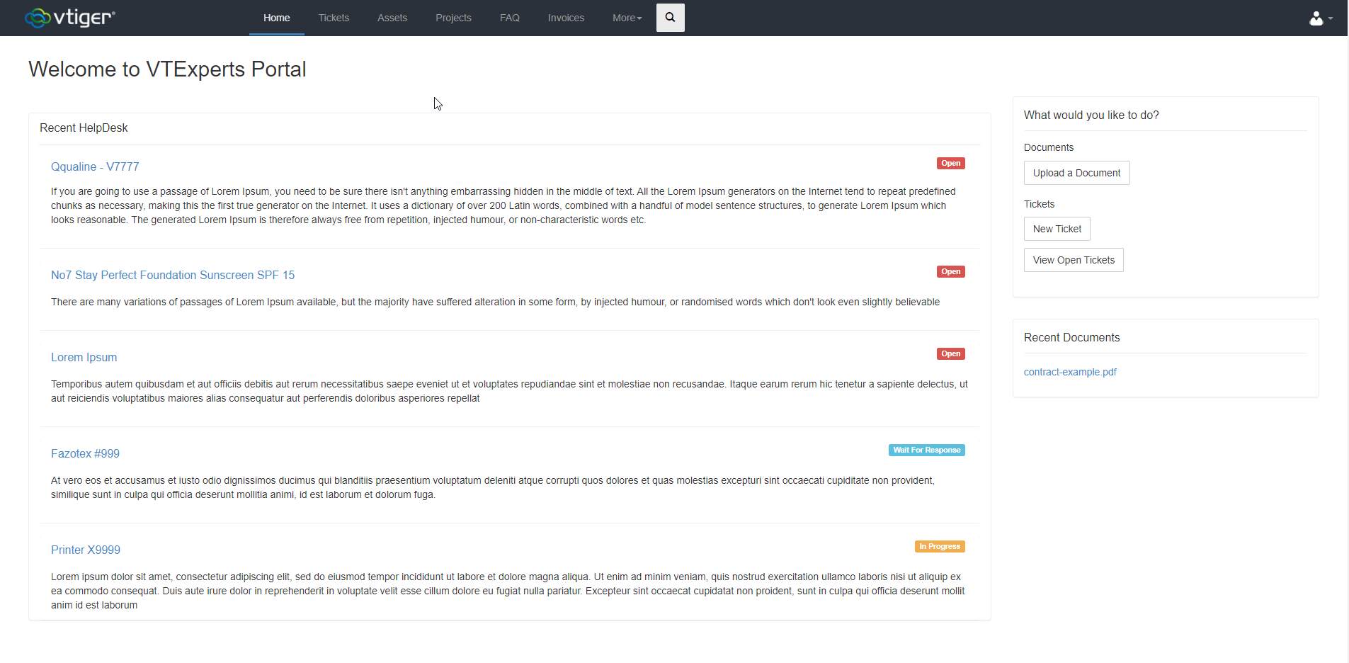 vTiger Customer Portal Demo