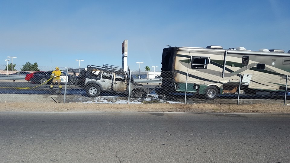 RV Hauling a Jeep Erupts Into Flames on the NB-15 Freeway - VVNG.com ...