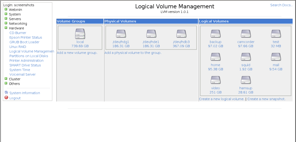 Partitions, RAID and LVM – Webmin | MN Linux