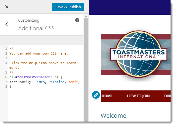 Adding Custom Css Through The Wordpress Customize Utility Wordpress For Toastmasters